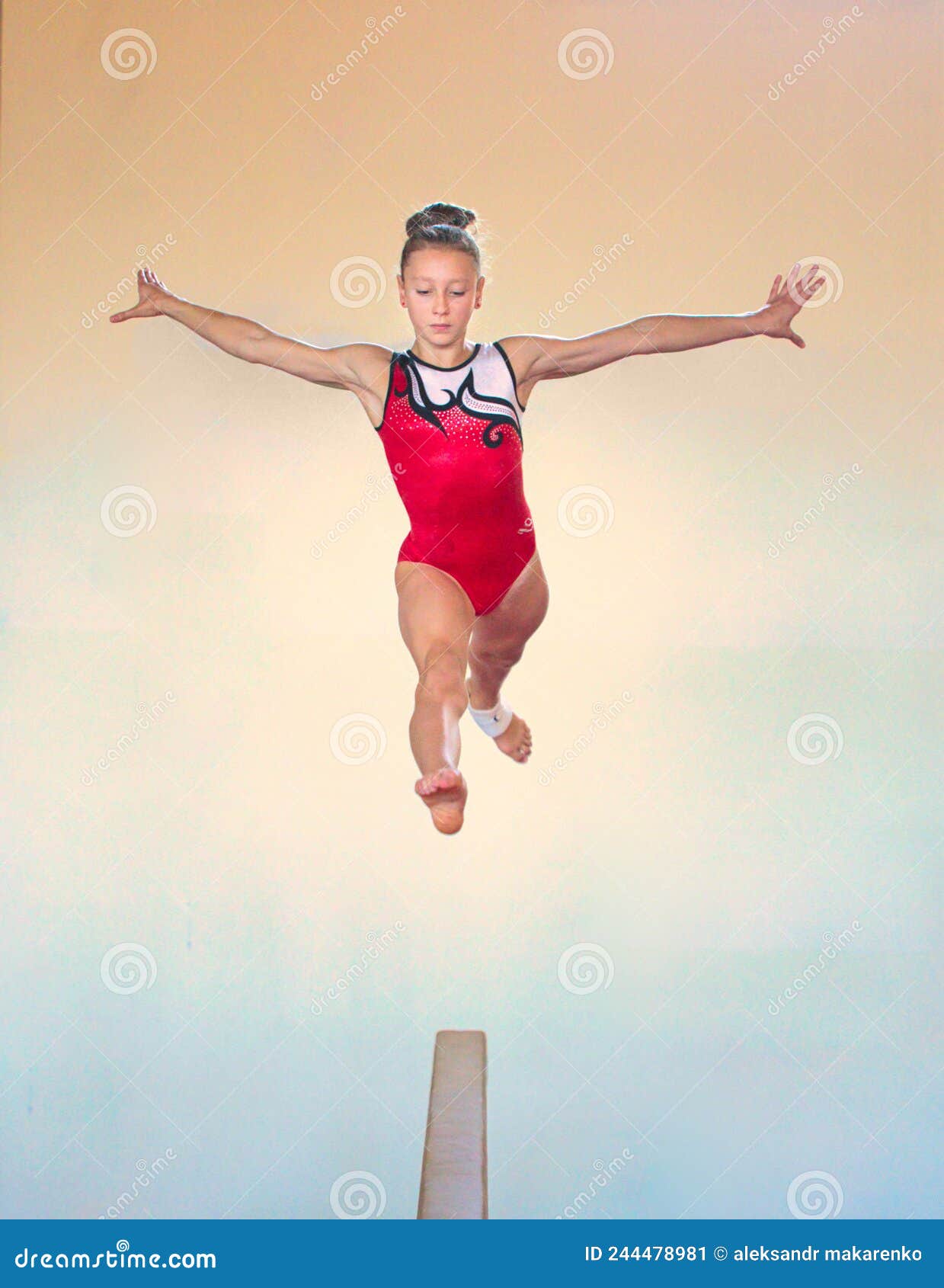 Complex Elements of Gymnastics Girls Training in the Gym Stock Image ...