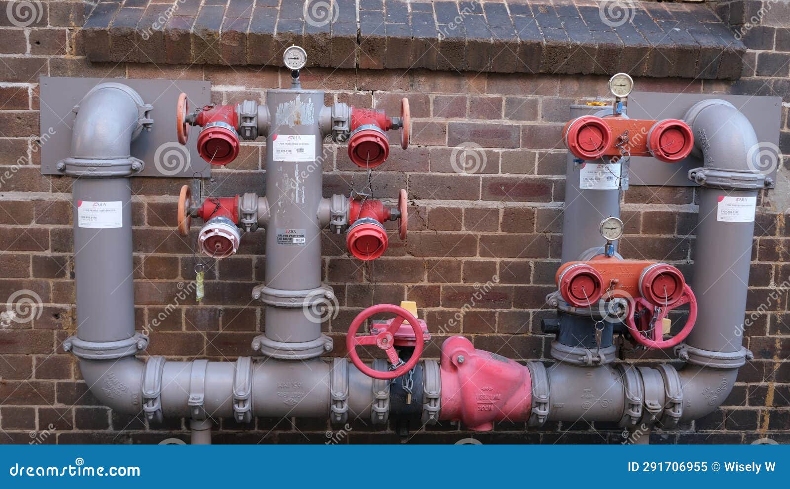 Complex Fire Hydrant Pipes, Valves and Switches, on Side of Commercial ...