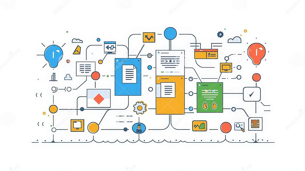 Complex Flowchart Design with Interconnected Icons Representing ...