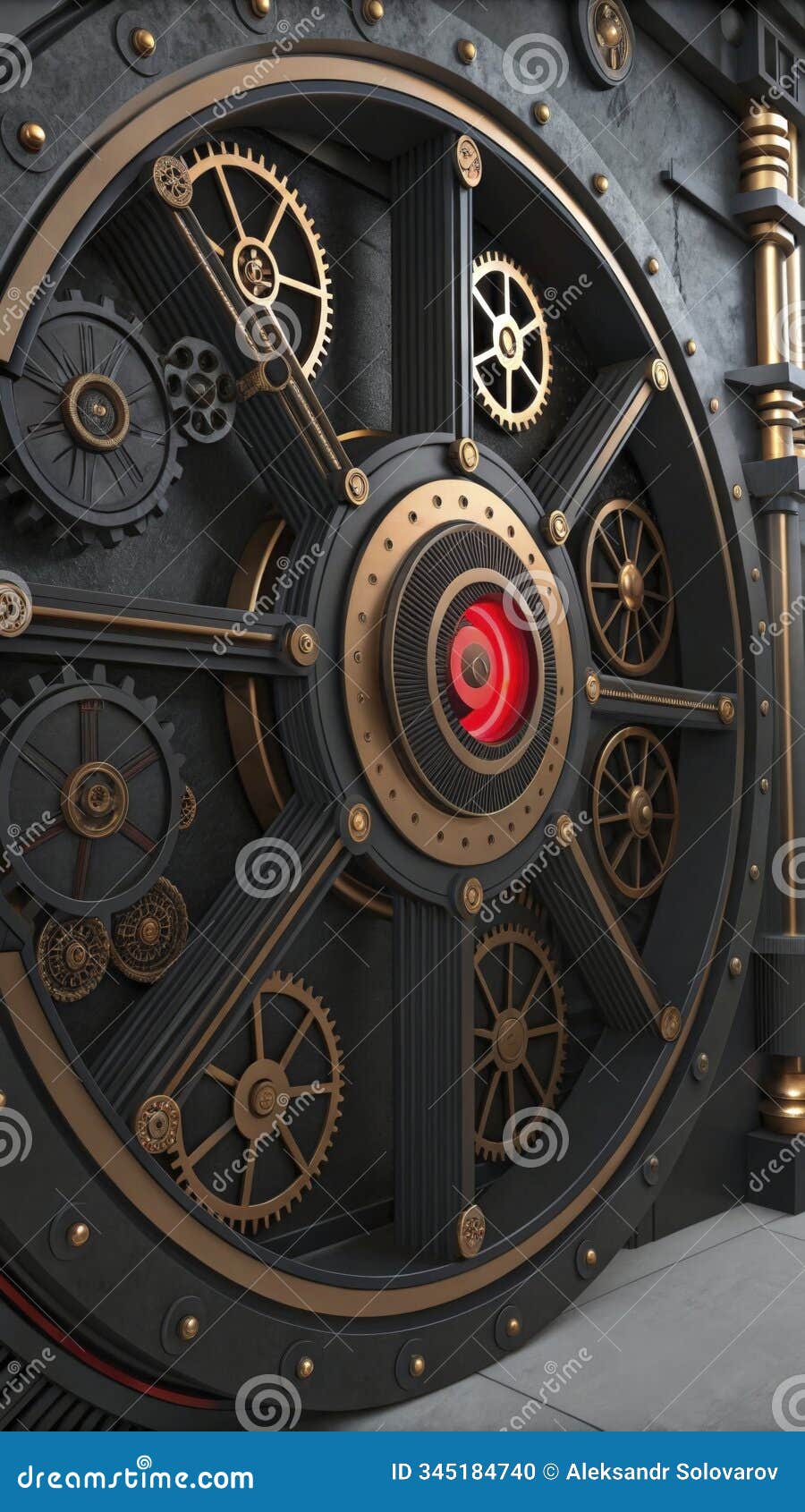 Intricate Gear Mechanism with a Red Light Emanating from Its Center ...