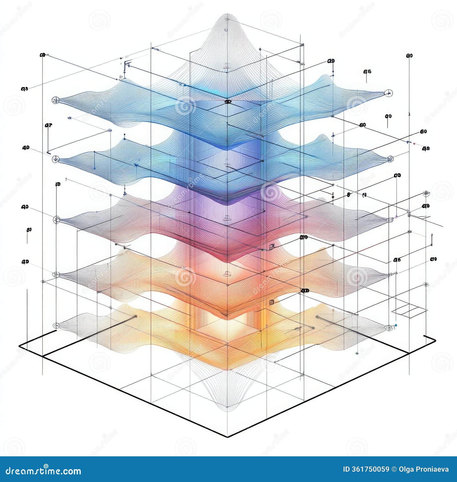 Complex Geometric Abstract with Layered Gradient Waves and Grid Stock ...