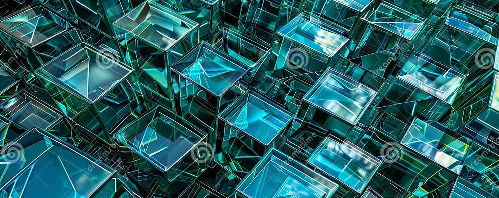 A Complex Geometric Pattern of Interlocking Glass Cubes in Shades of ...
