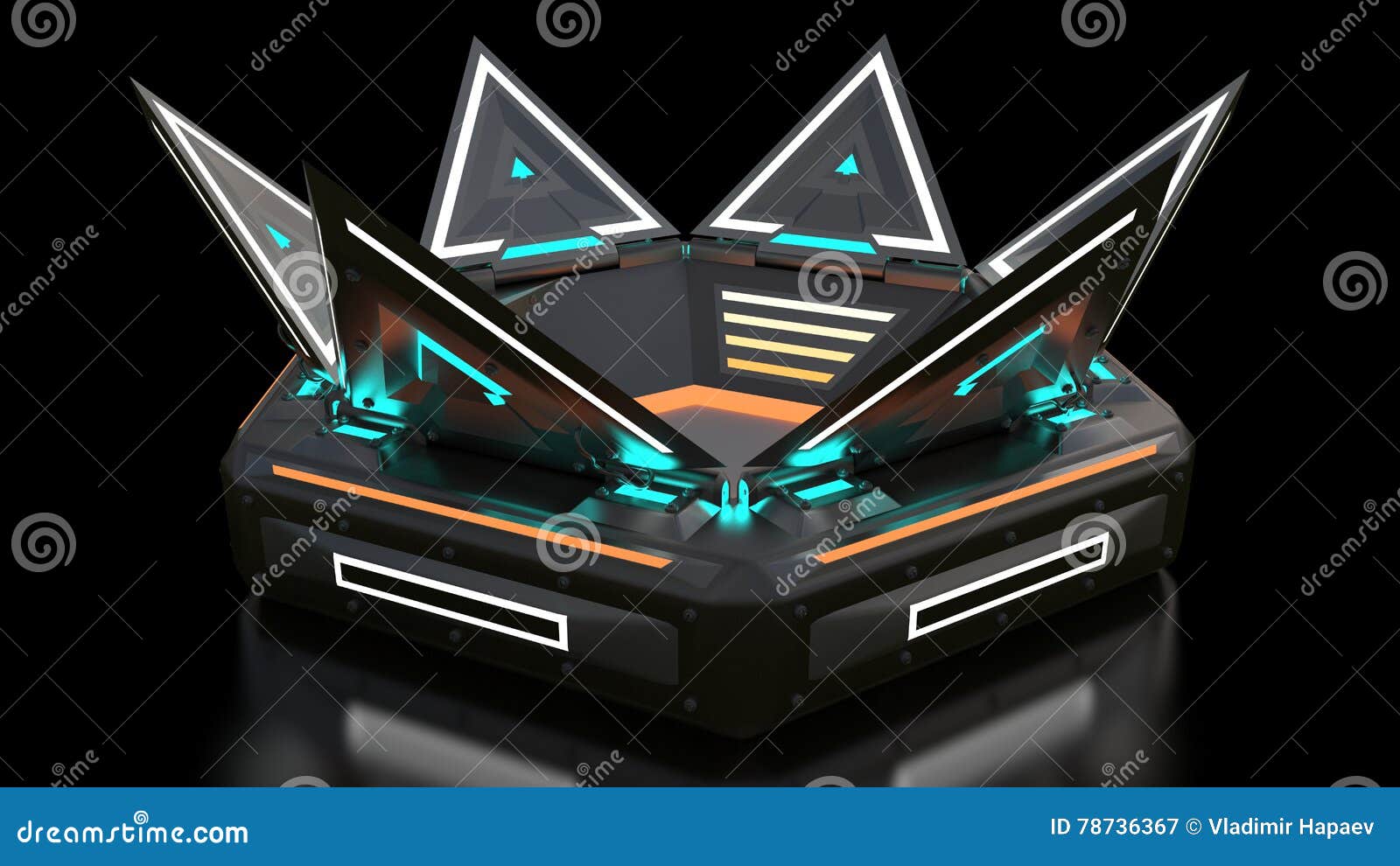 Complex Glowing Container Object from the Future. Many Parts in ...