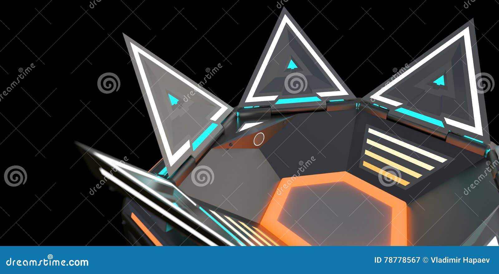 Complex Glowing Container Object from the Future. Many Parts in ...