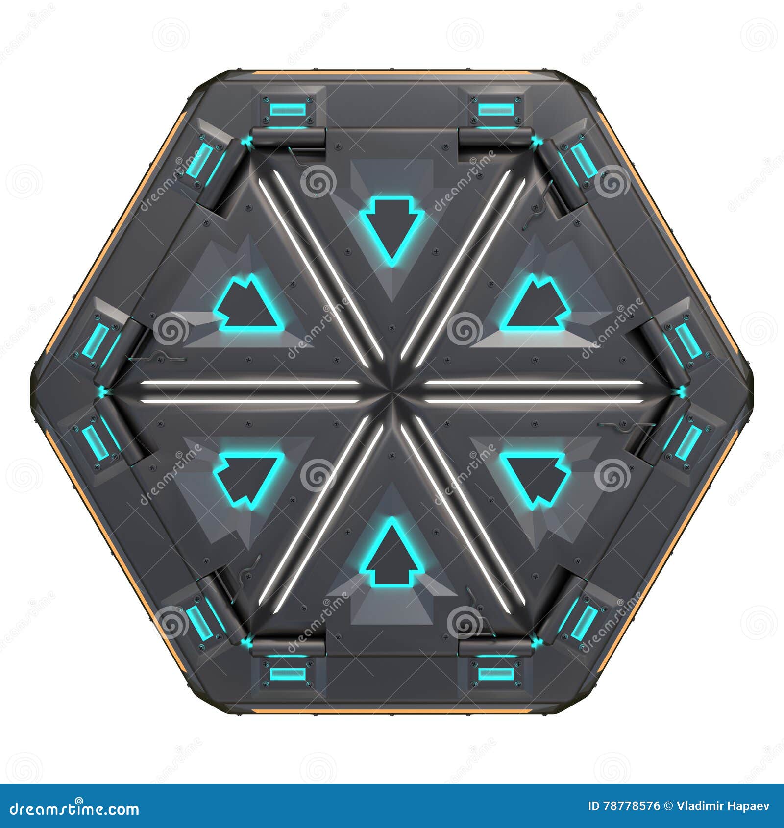 Complex Glowing Container Object from the Future. Many Parts in ...