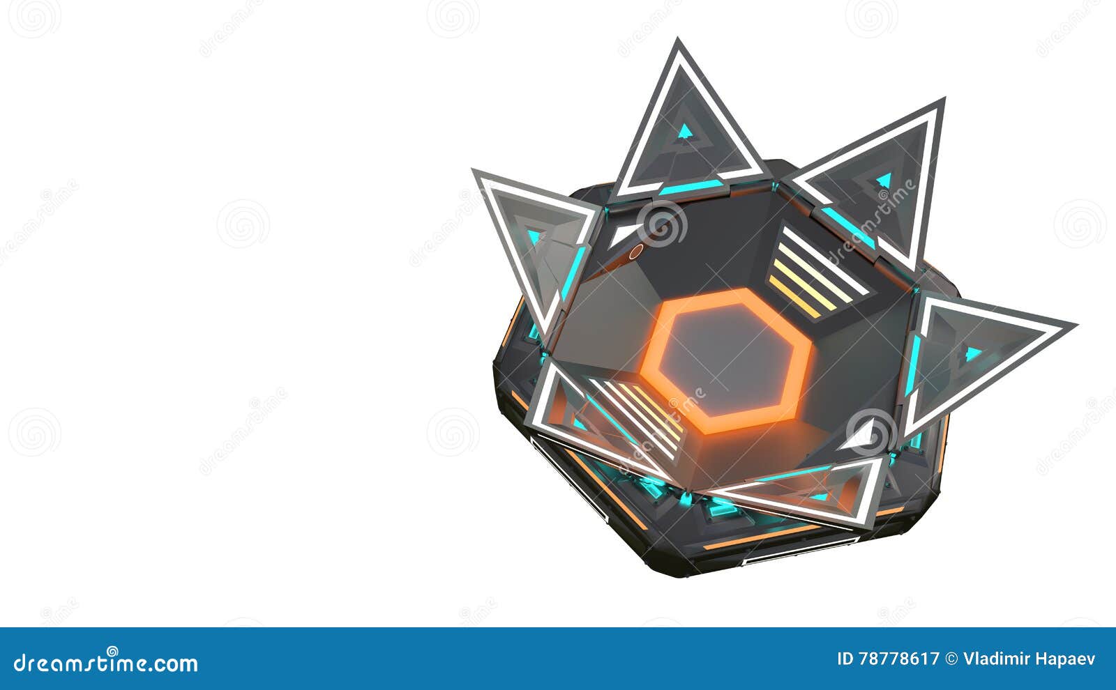 Complex Glowing Container Object from the Future. Many Parts in ...