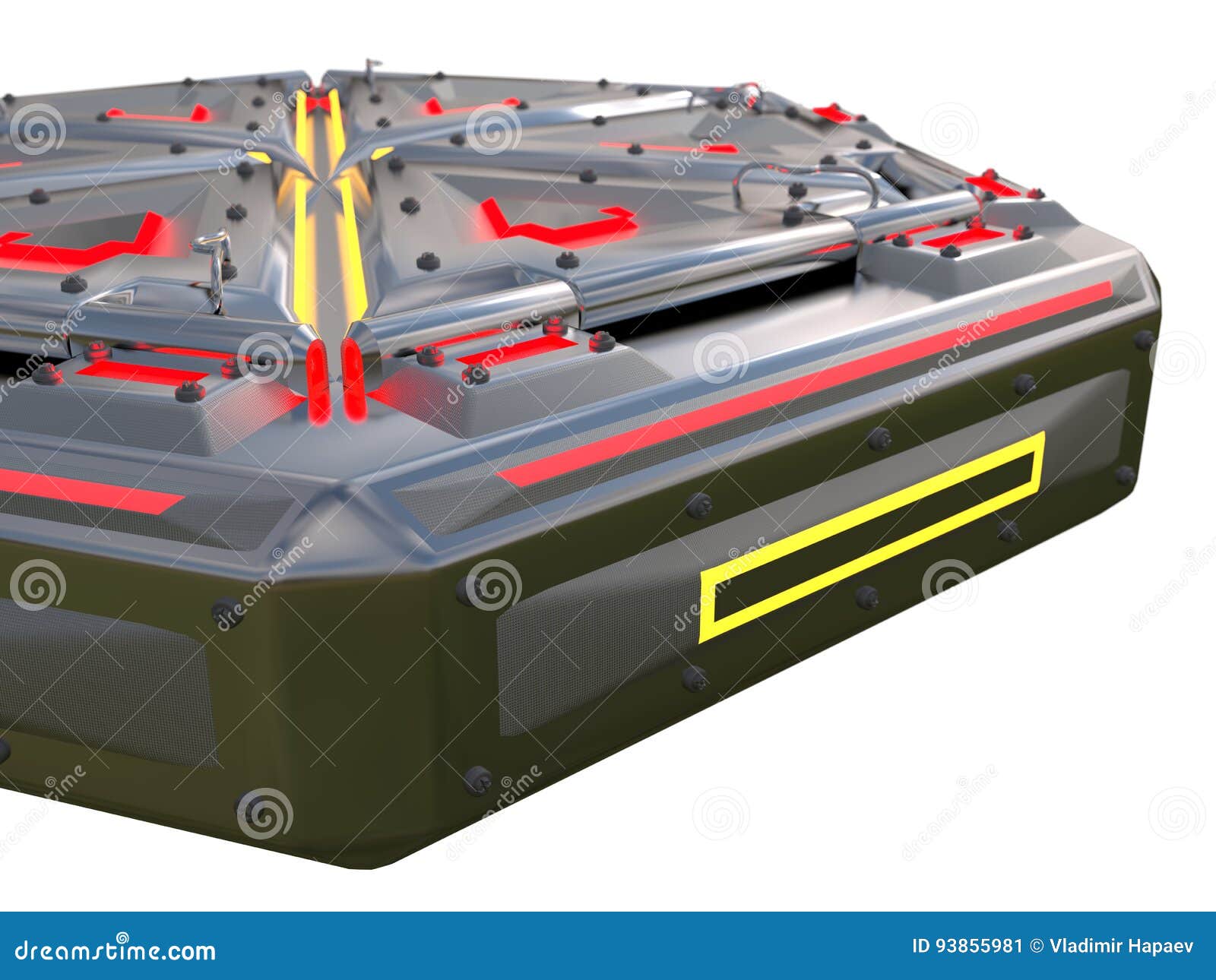 Complex Glowing Container Object from the Future. Many Parts in ...