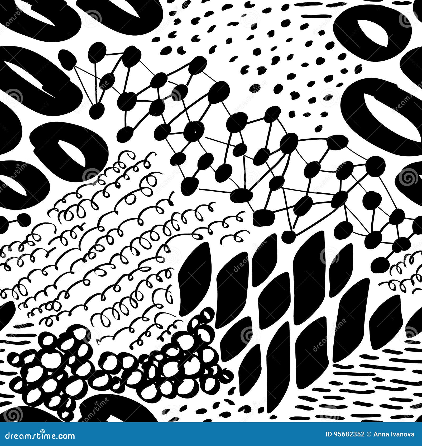 Complex Hand Drawn Circles and Dots Vector Seamless Pattern. Stock ...