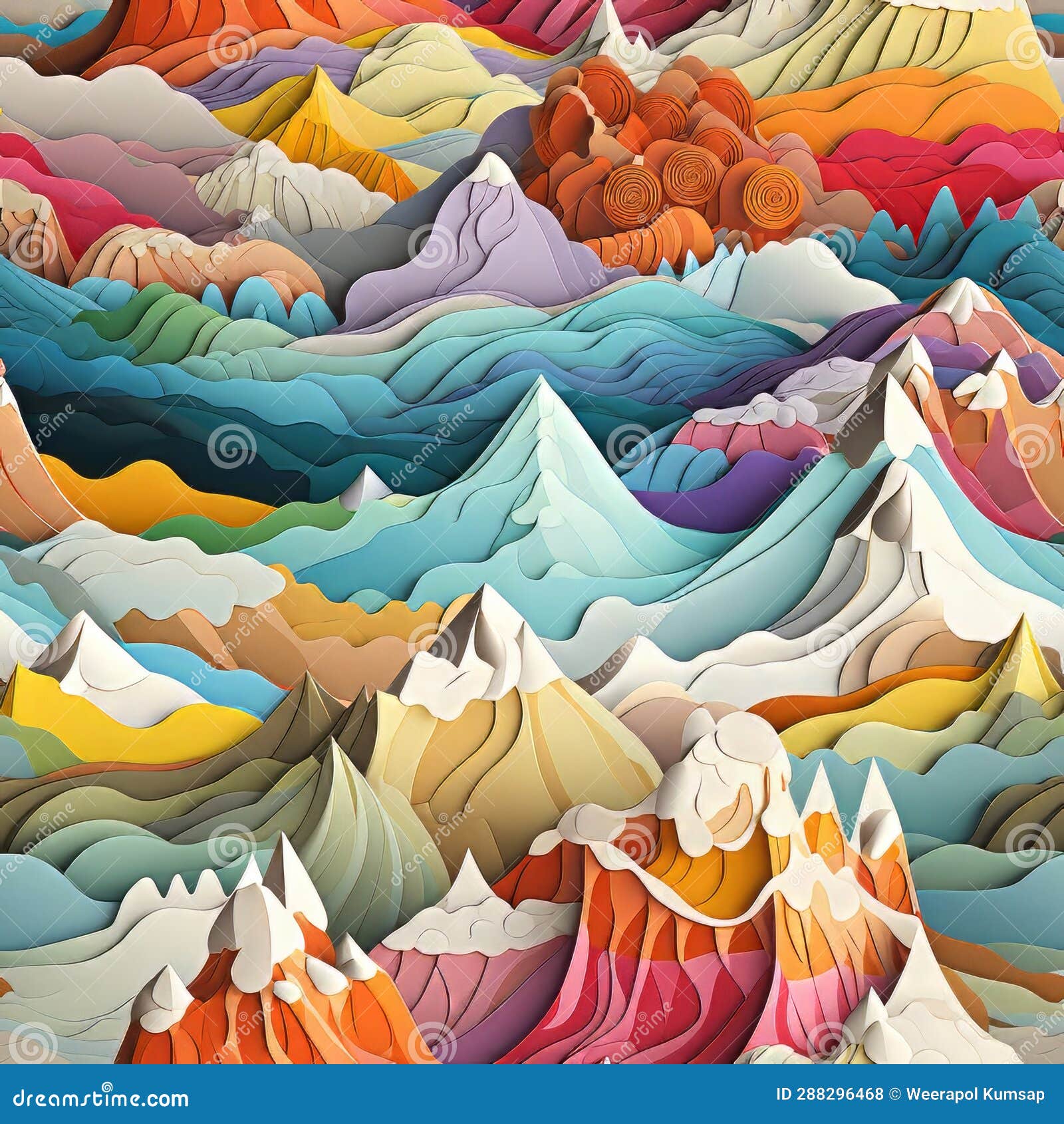 Complex High Mountains with Seamless Pattern, Paper Cut, Colorful ...