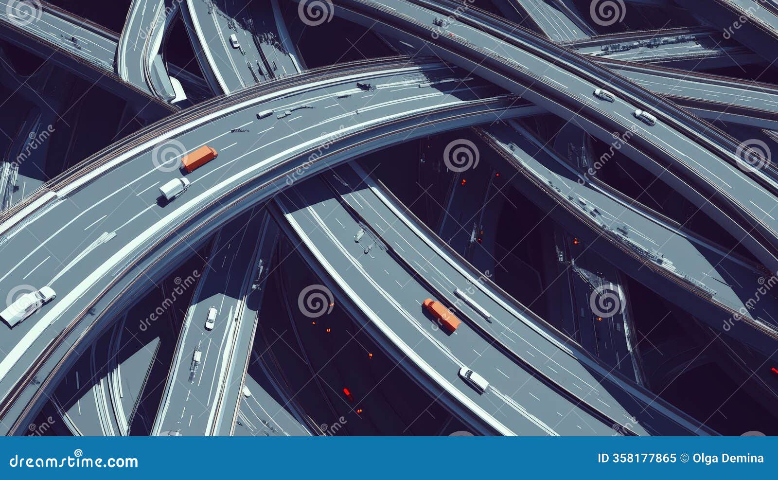 Complex Highway Interchange System with Vehicles Moving on Multiple Levels Stock Illustration ...