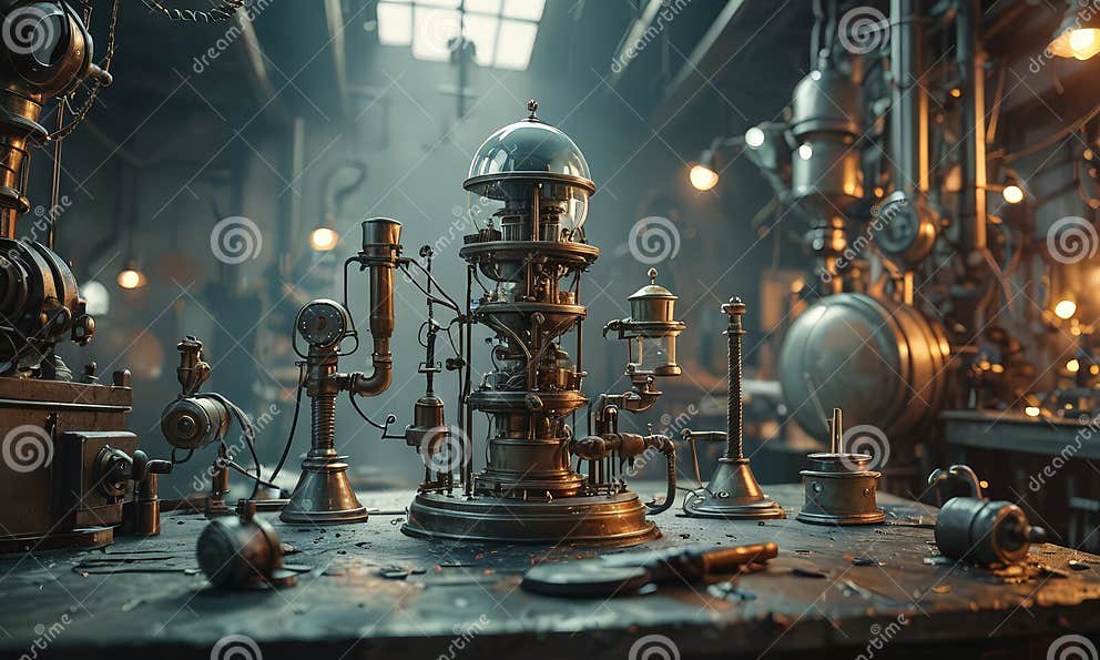 Complex Industrial Machine with Multiple Pipes and Valves, Surrounded ...