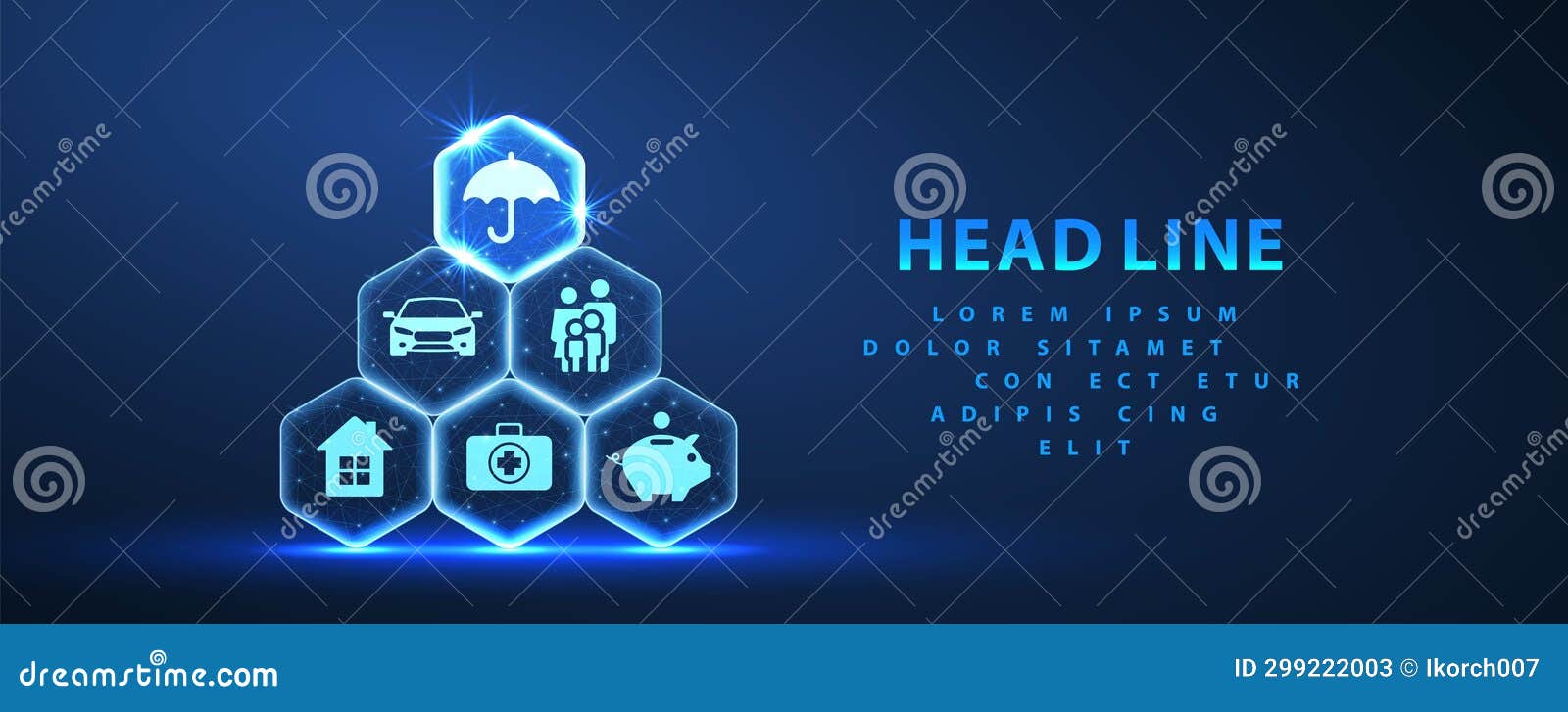 Complex Insurance Plan. Hexagons Made Pyramid with Umbrella Icon on the ...