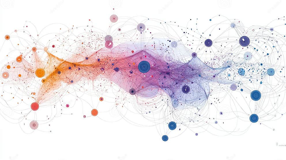 Complex Interconnected Digital Network Visualizing Data Flow with Patterns Stock Image - Image ...