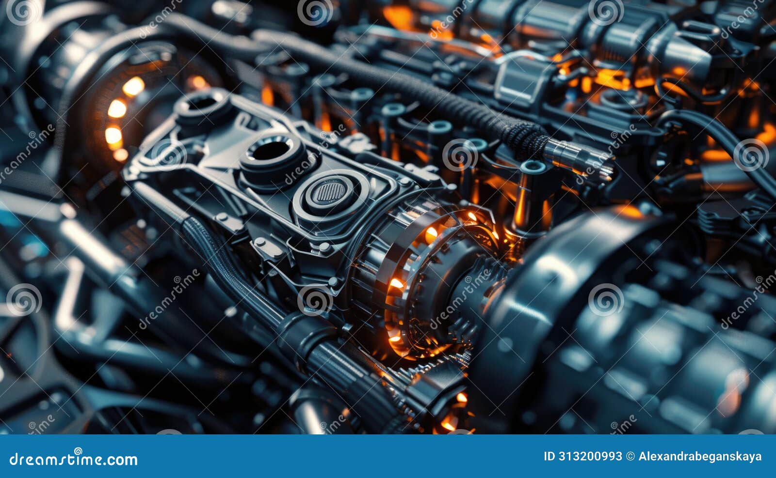 Complex Machine Engine Parts. Close-up Mechanical Design Stock ...