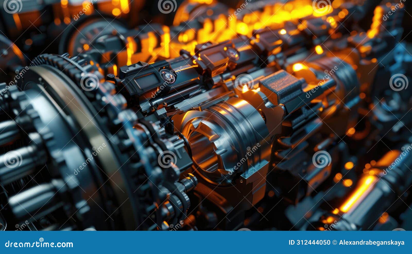 Complex Machine Gears and Engine Parts with Orange Lighting Stock ...