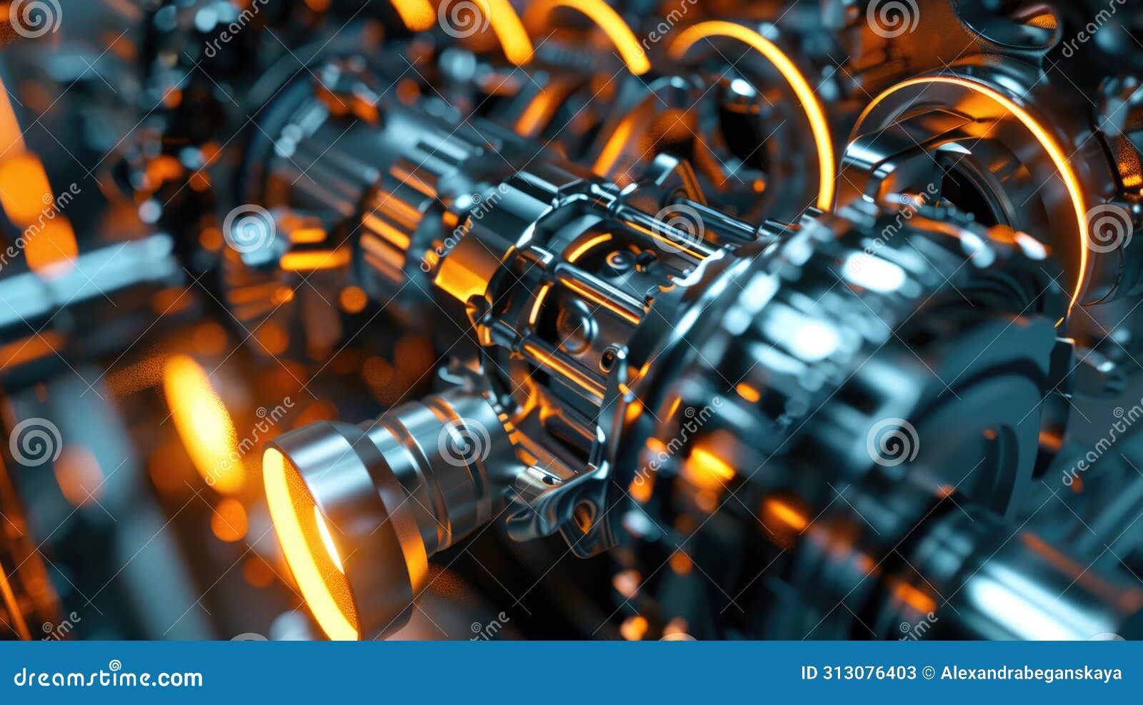 Complex Machine Gears and Engine Parts with Orange Lighting Stock ...
