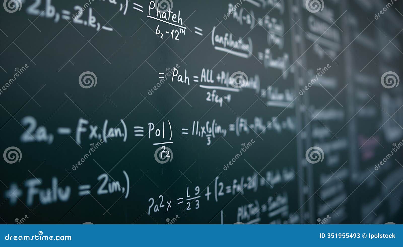 Complex Mathematical Equations and Formulas Written on Green Chalkboard ...