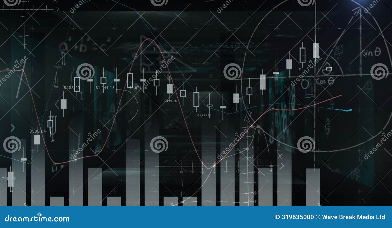 Complex Mathematical Formulas and Graphs Overlaying Digital Screen ...