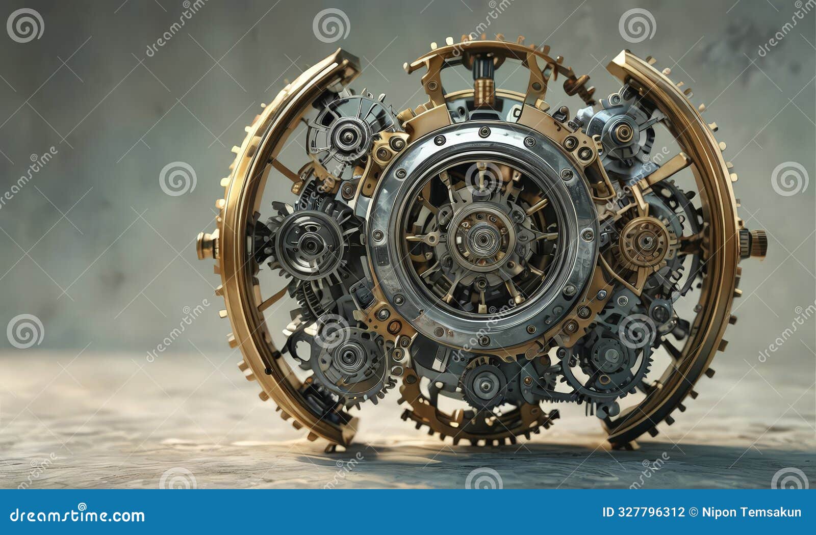 Complex Mechanical Device with Gears and Cogs, Featuring Central Gear ...