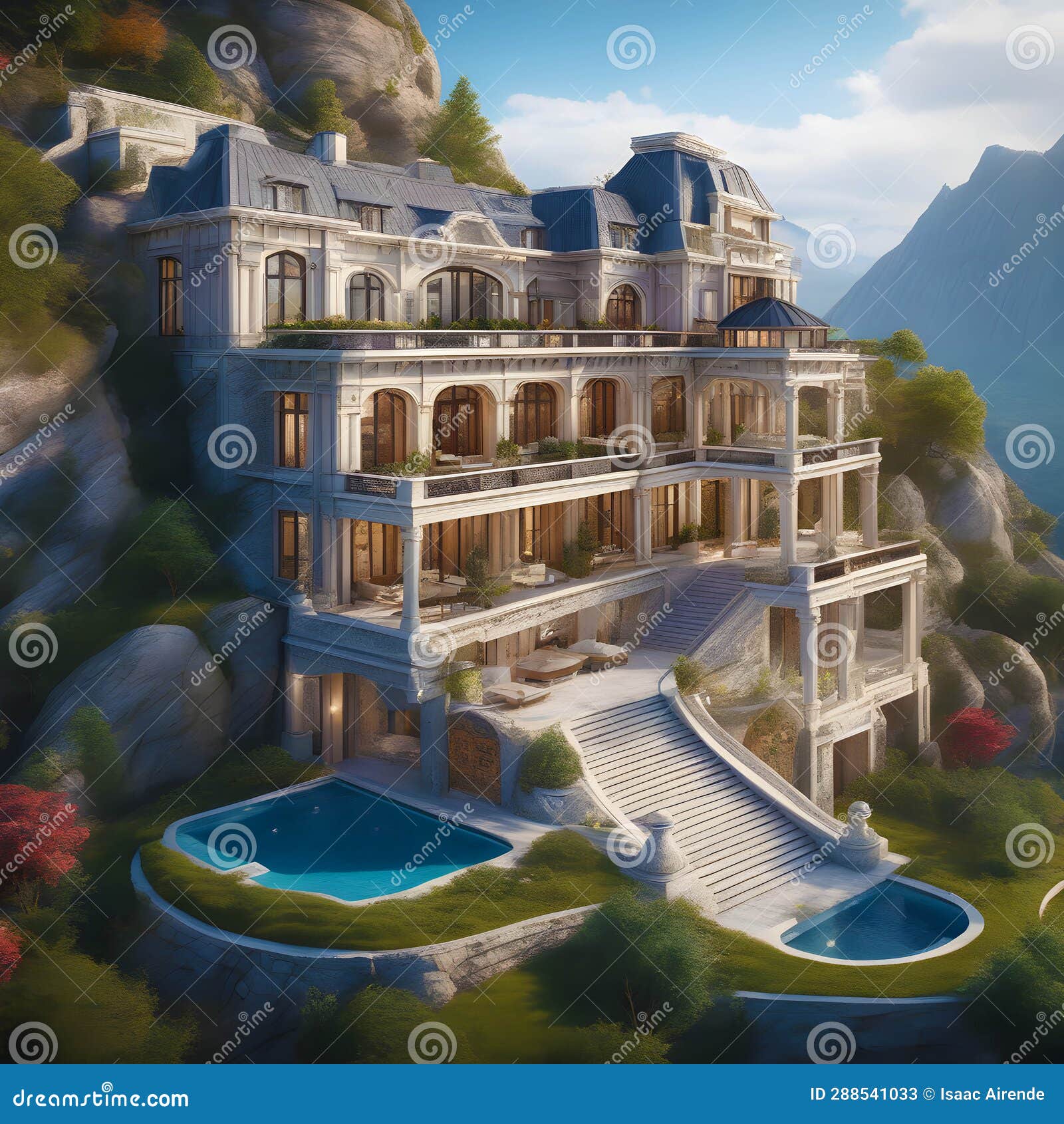 Complex Mega Mansion Built into a Mountain Hyperrealism ...