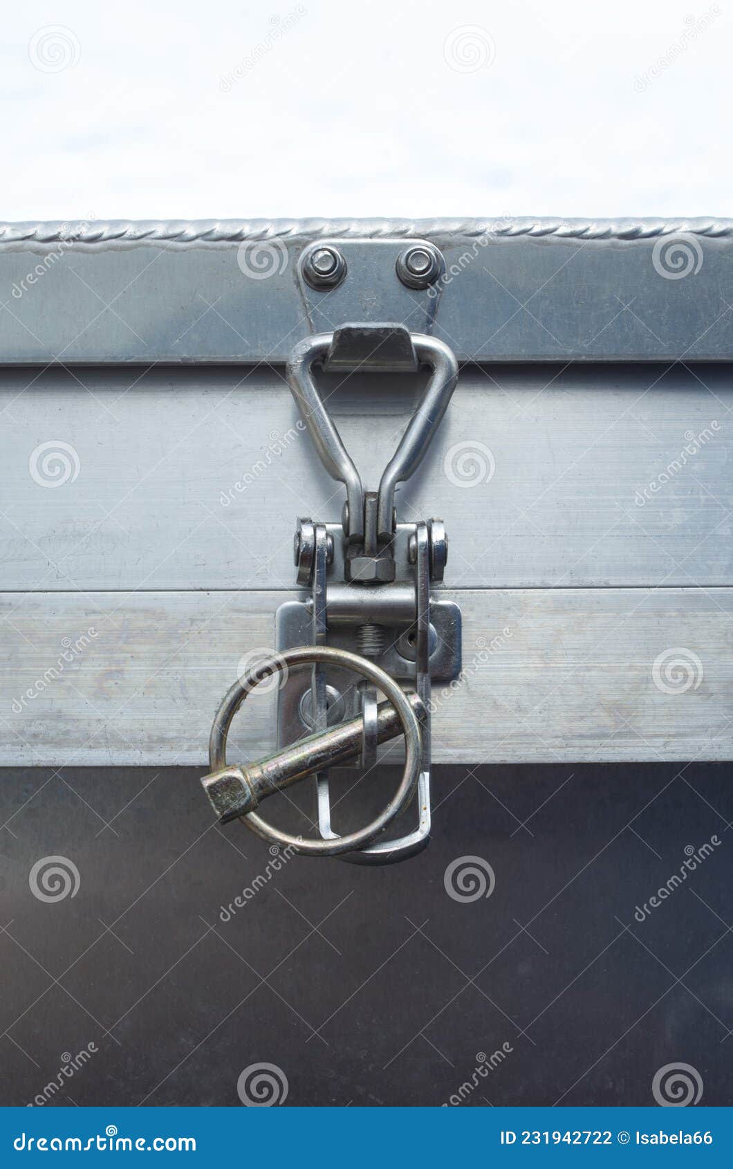 Complex Metal Lock on Gate of Small Gray Container Stock Photo - Image ...