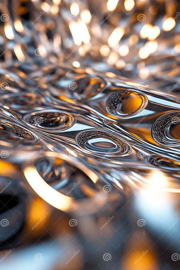 Complex Metallic Structure Displays Intricate Patterns and Reflections with Warm Lighting during ...