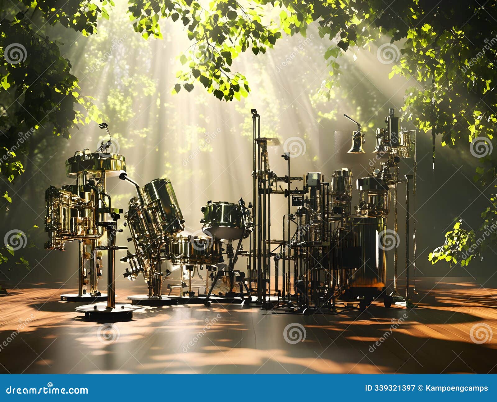 A Complex Metallic Structure Resembling a Musical Instrument in a ...