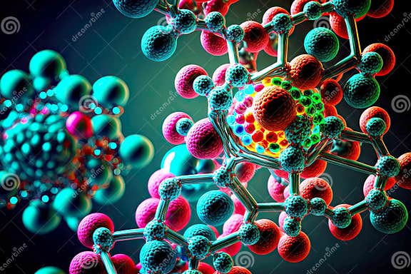 Complex Microbiological Structure of Molecule Closeup in Turquoise Pink ...