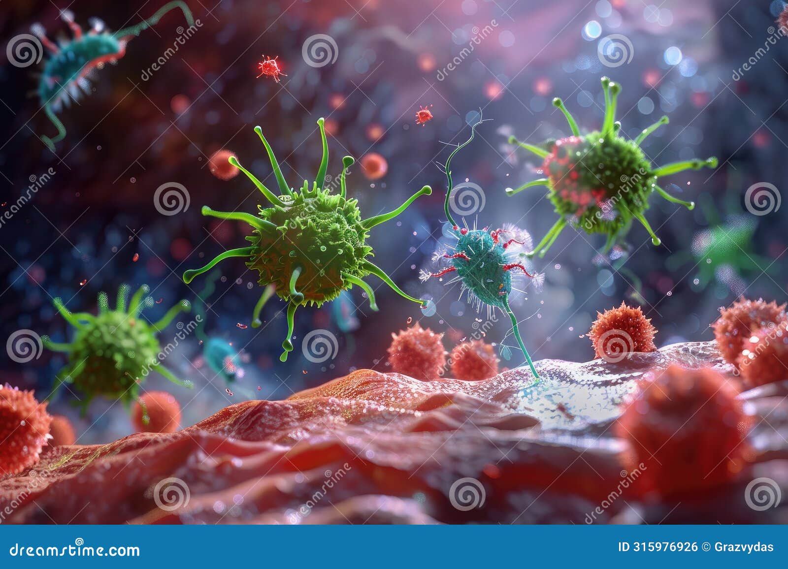 Complex Microscopic Microorganisms Attacking the Red Bacteria on an ...