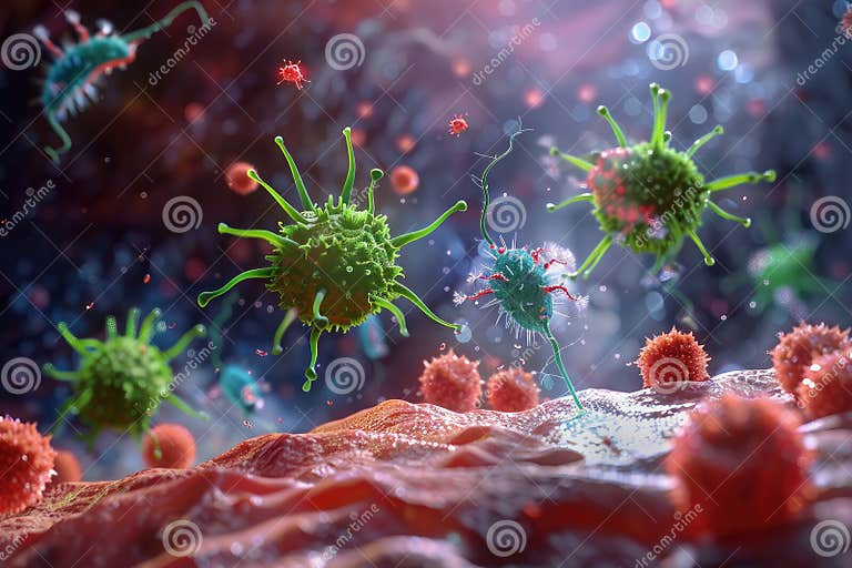 Complex Microscopic Microorganisms Attacking the Red Bacteria on an ...