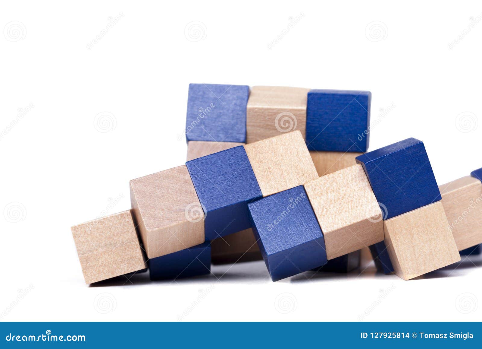 Complex Mind Challenging Puzzle, Blue Wooden Cubes Toy Isolated on ...