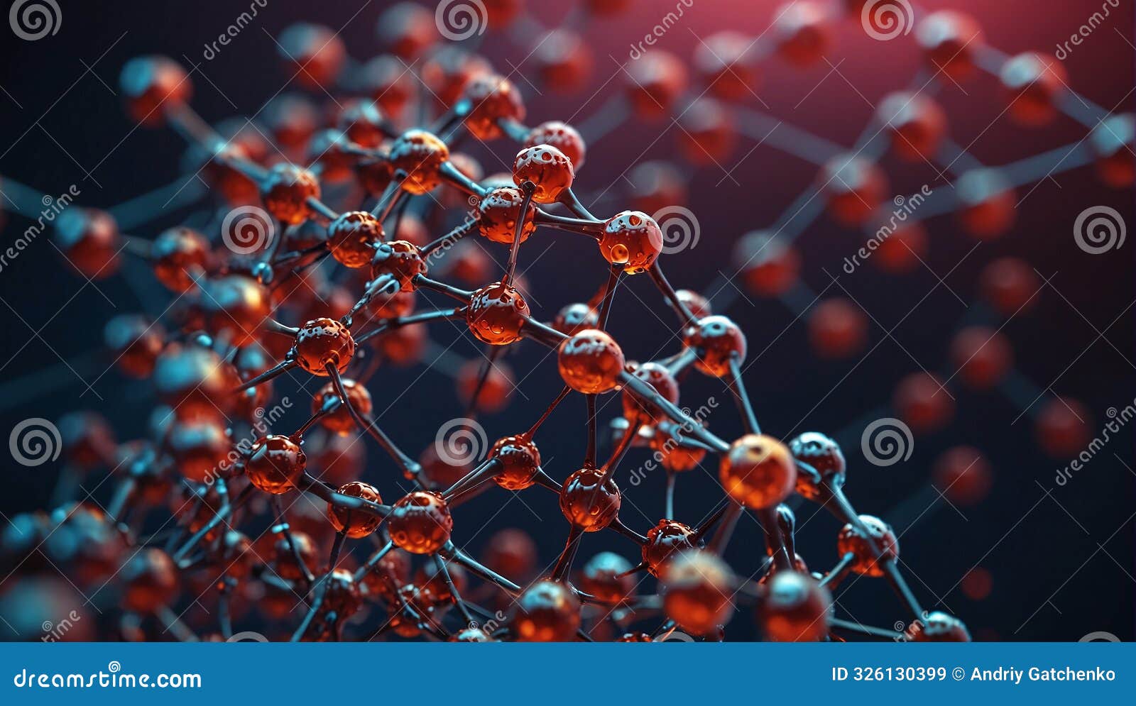Complex Molecular Network with Red Spheres and Blue Connections on Dark ...