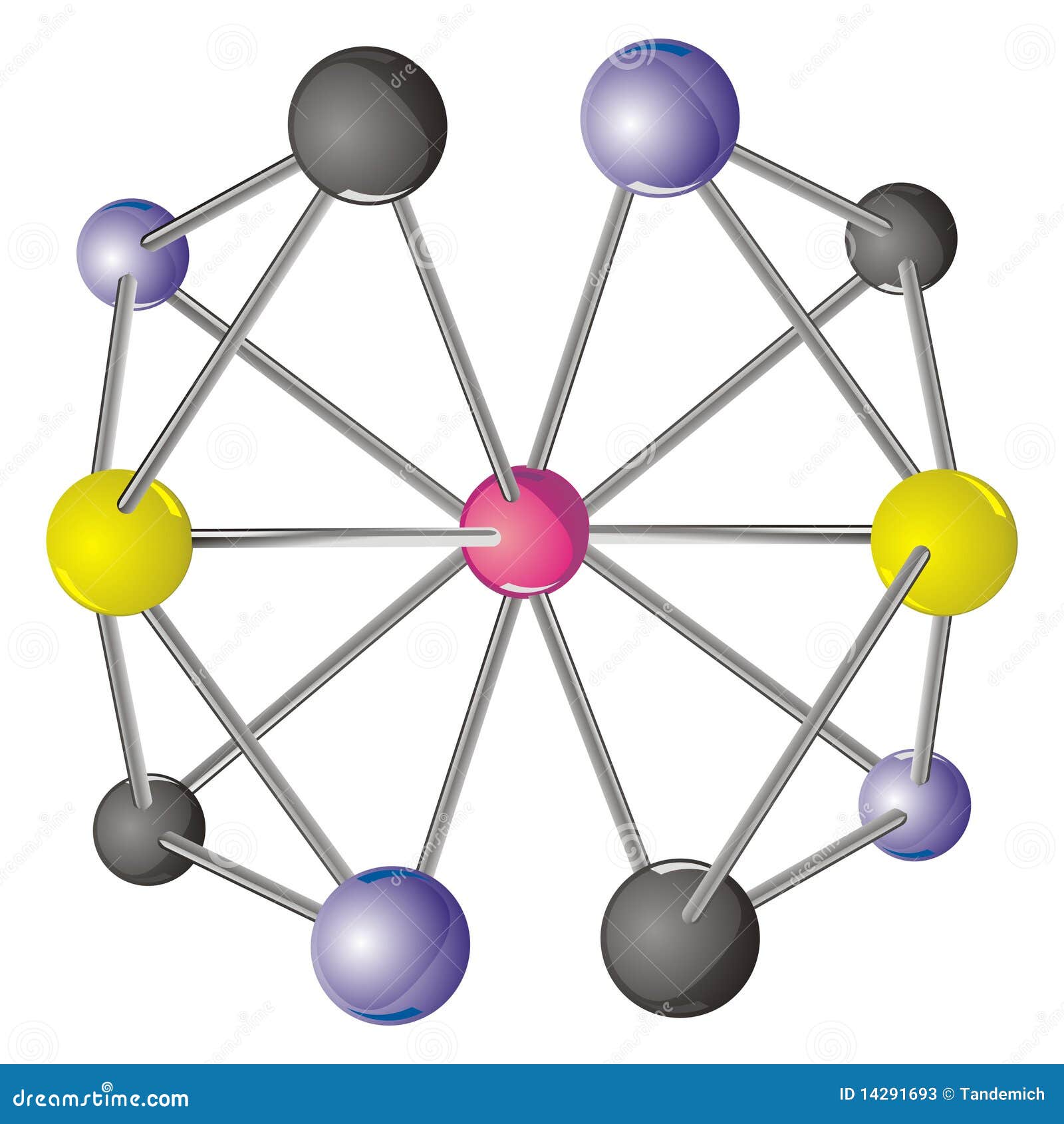 Complex Molecule with CMYK Coloured Atoms Stock Illustration ...