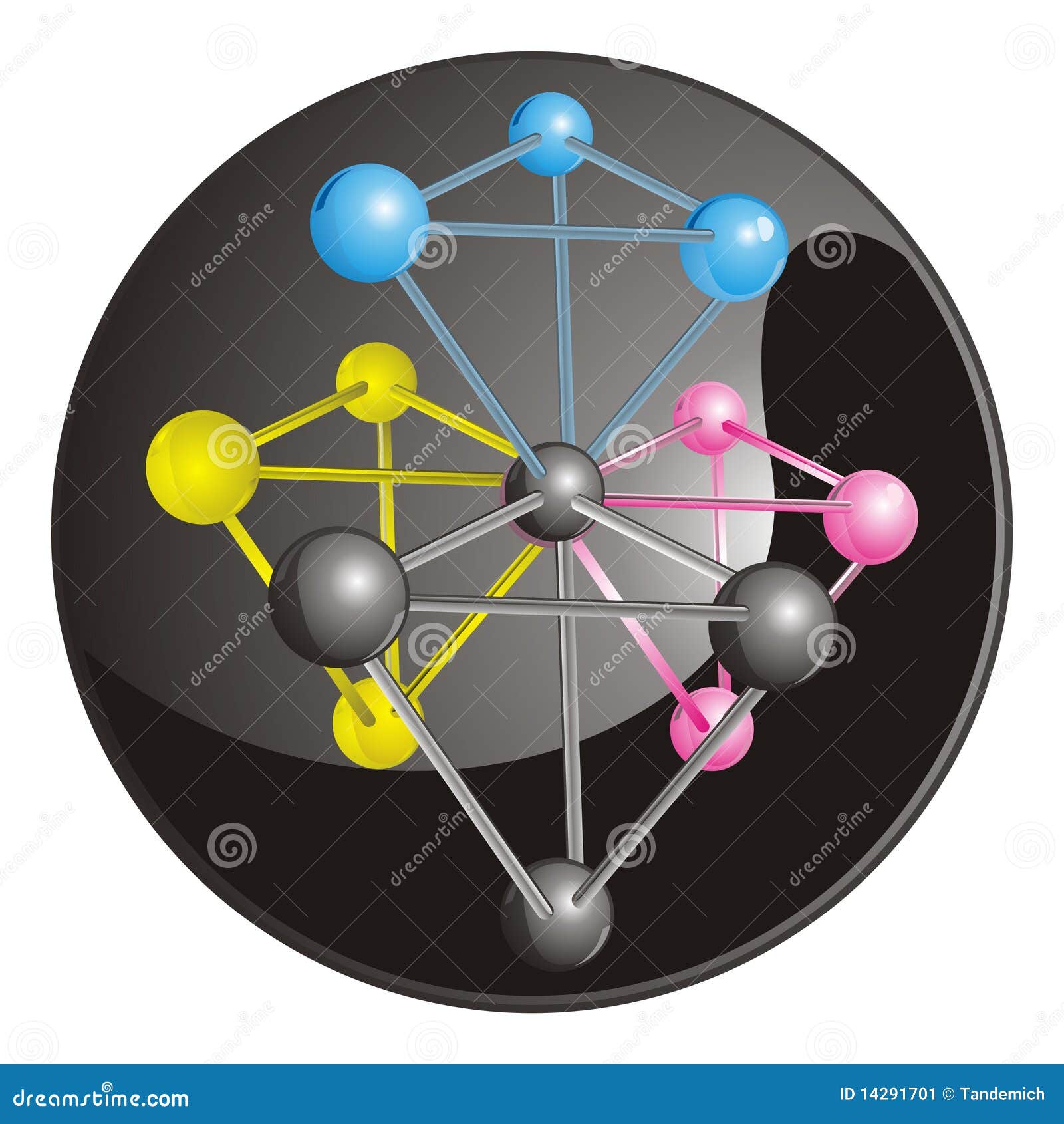 Complex Molecule with CMYK Coloured Atoms with Bl Stock Illustration ...