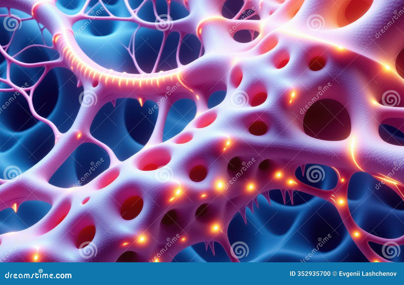 Complex Neon Glowing Organic Mesh Structure with Luminous Nodes. AI ...