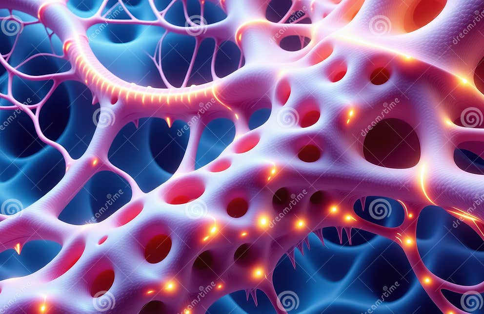 Complex Neon Glowing Organic Mesh Structure with Luminous Nodes. AI ...