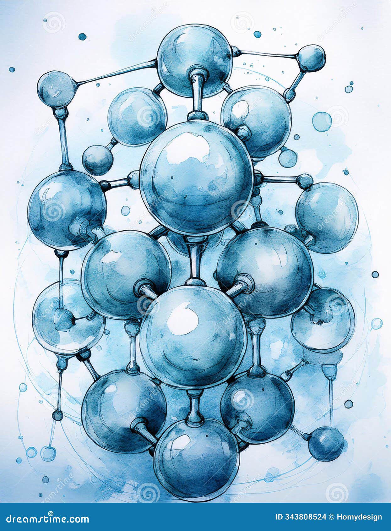 A Complex Network of Atoms, Rendered in a Vibrant Blue, Swirling ...