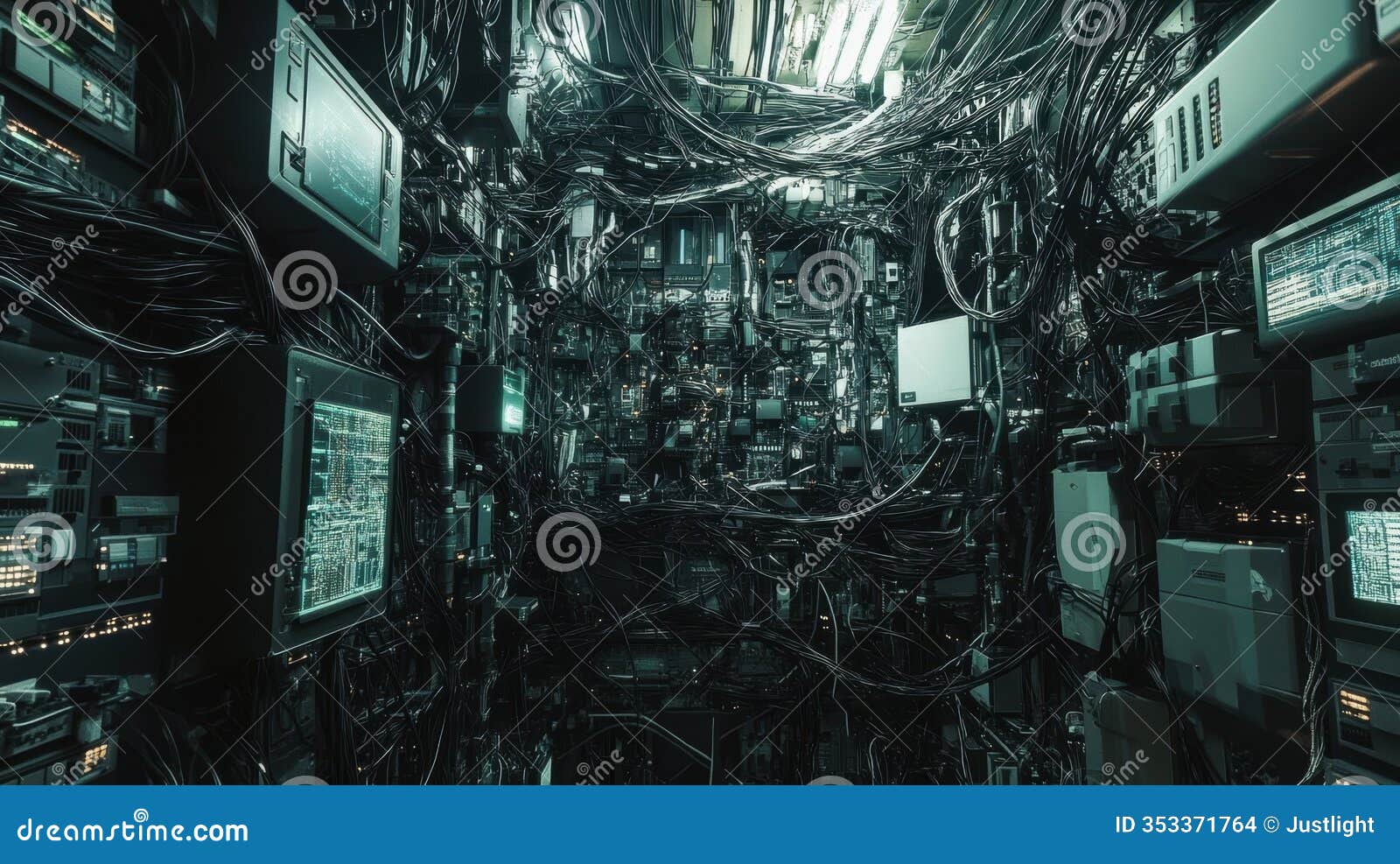 Complex Network of Cables and Circuit Boards Connecting Retro Computers ...