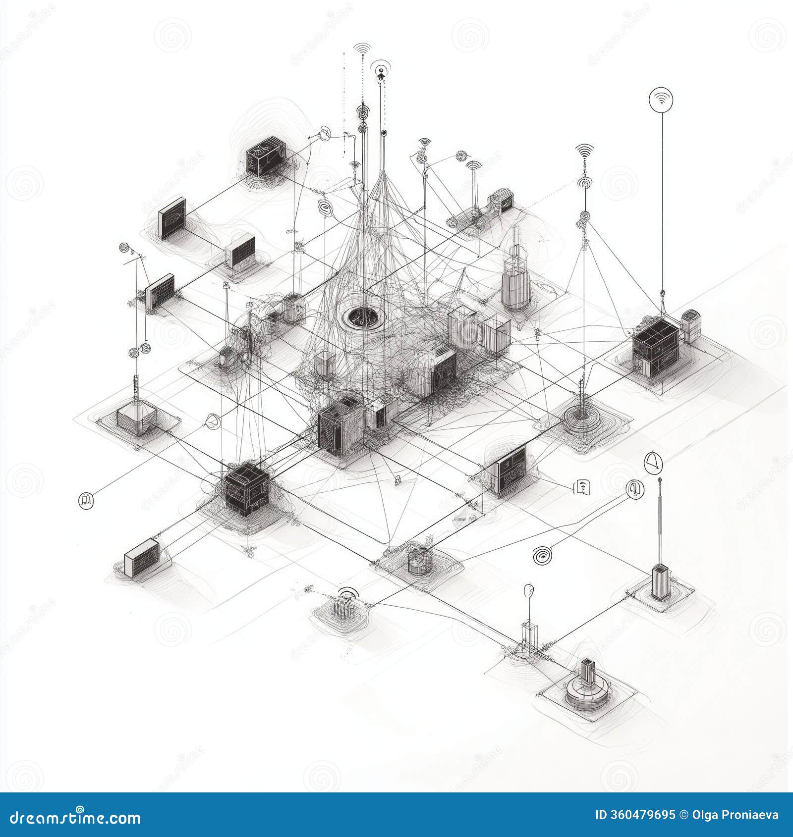 Complex Network Diagram Illustrating Connectivity and Data Exchange in ...