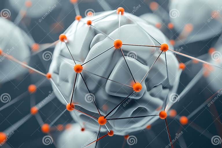 Visual Representation of Interconnected Spheres with Orange Nodes in a ...