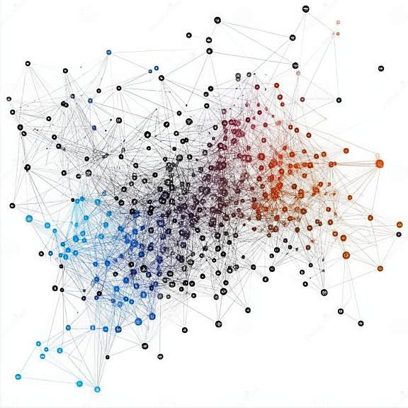 Complex Network Graph with Color-coded Nodes and Interconnected Lines ...
