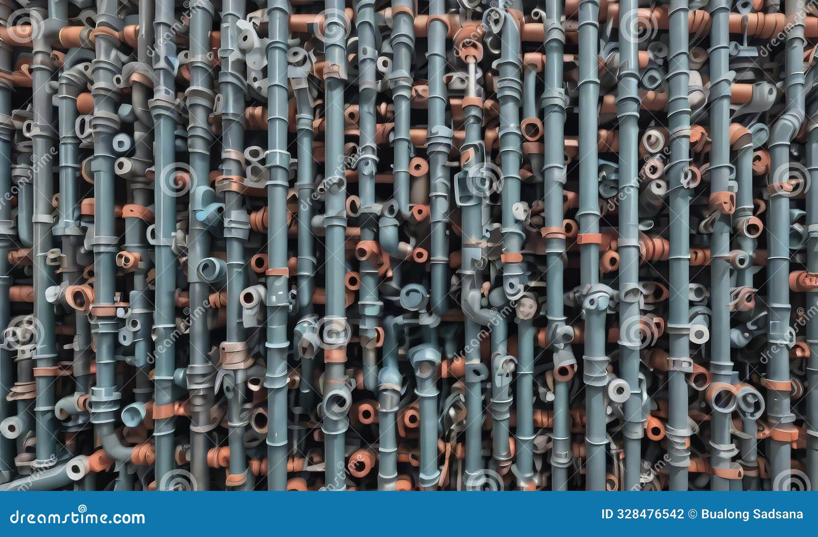 Complex Network Gray Pipes and Orange Pipes Arranged in Grid-like ...