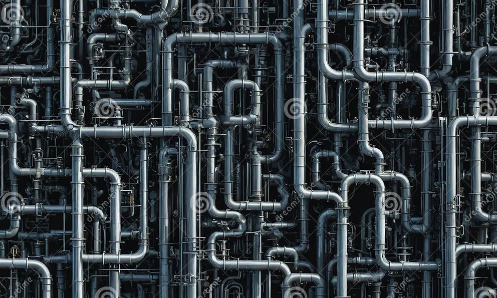 Complex Network Gray Pipes and Tubes, Arranged in Grid-like Pattern ...