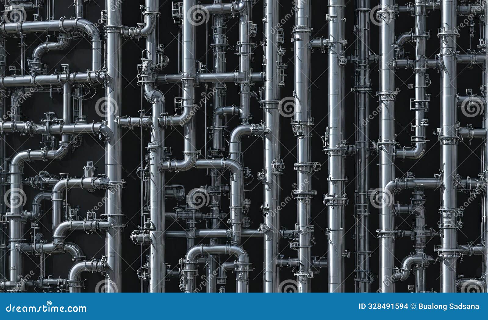Complex Network Gray Pipes and Tubes, Arranged in Grid-like Pattern ...