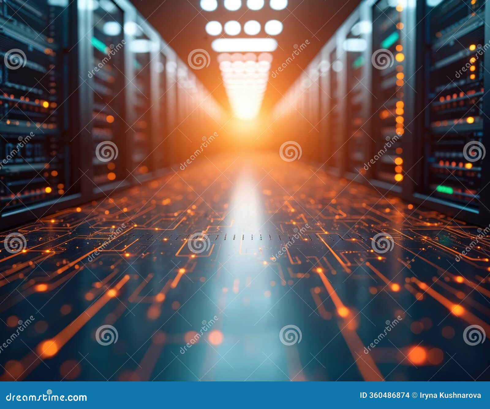Complex Network of Interconnected Database Servers, Data Storage, Management. High Tech ...