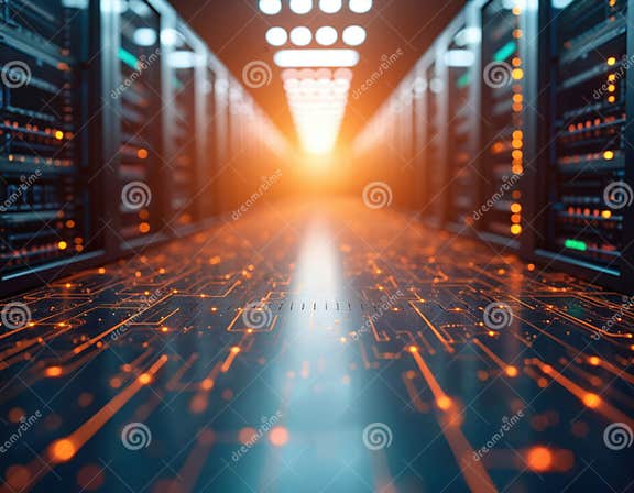 Complex Network of Interconnected Database Servers, Data Storage, Management. High Tech ...