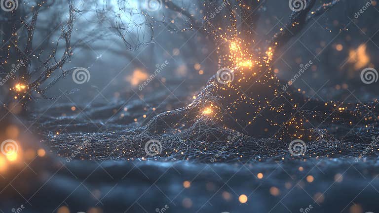 Complex Network of Interconnected Nodes and Lines Forming a Neural ...