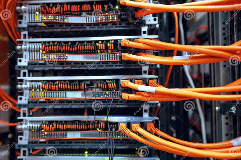 Complex Network of Orange Cables Arranged in Intricate Pattern ...