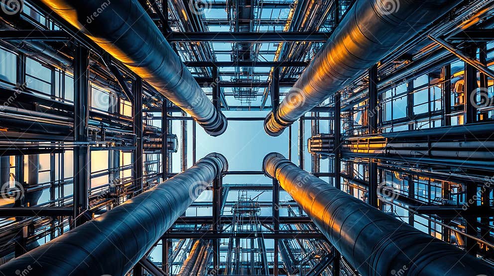 A Complex Network of Pipes and Beams Forming Stock Photo - Image of ...