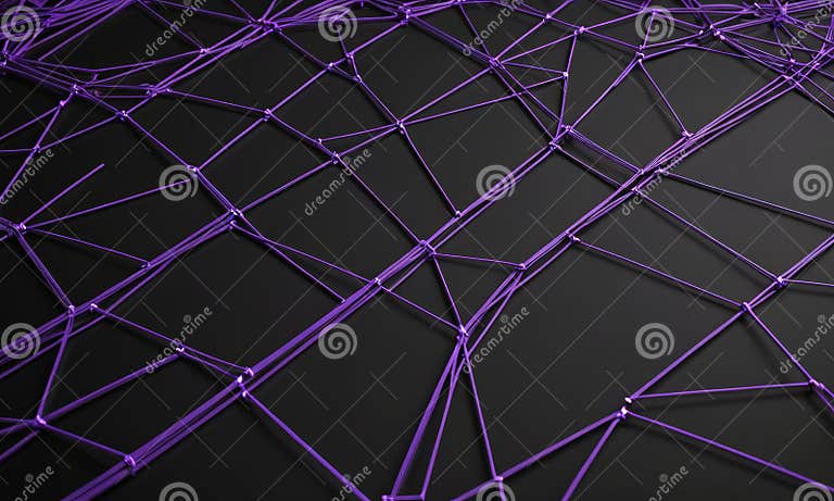 Complex Network Purple Lines and Dots Against Black Background ...
